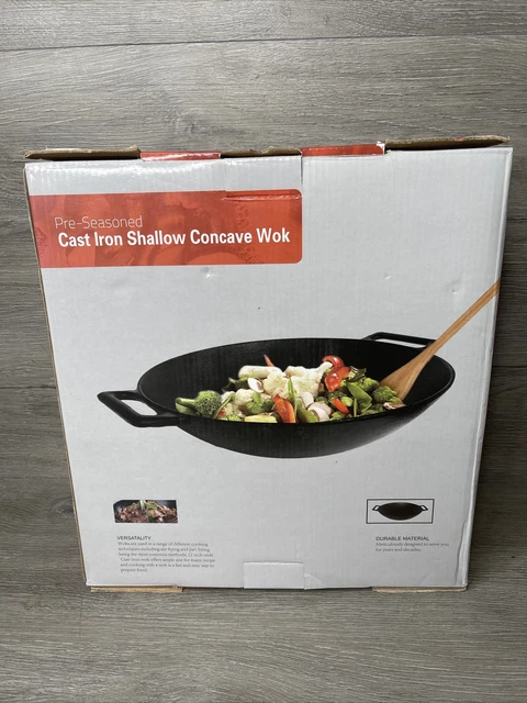CAST IRON 12” Pre-Seasoned Shallow Concave Wok Utopia Kitchen 2 Handles ...