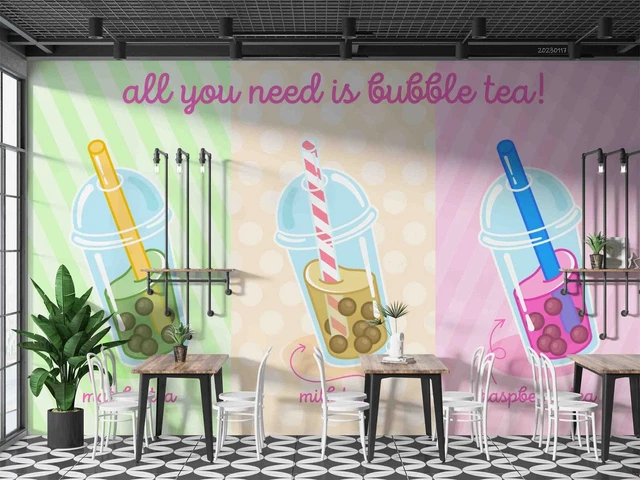 3D BUBBLE MILK Tea Color Wall Murals Wallpaper Murals Wall Sticker Wall ...