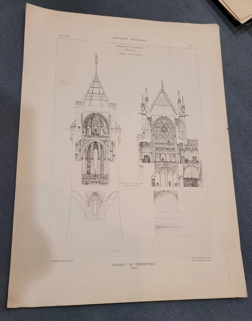 GRAVURE PLAN CHÂTEAU De Pierrefonds Original Dessiné Par E.Viollet-Le ...