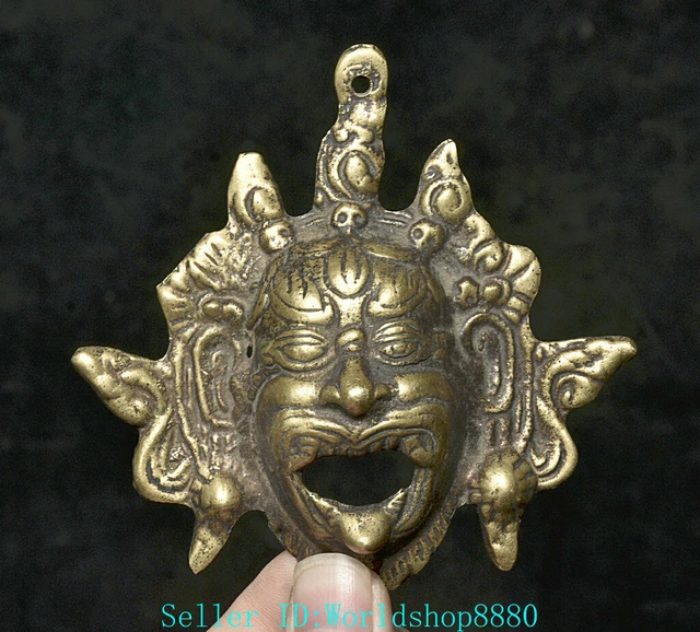3.8& OLD TIBET Buddhism Bronze Mahakala Wrathful Deity Buddha Face Mask ...