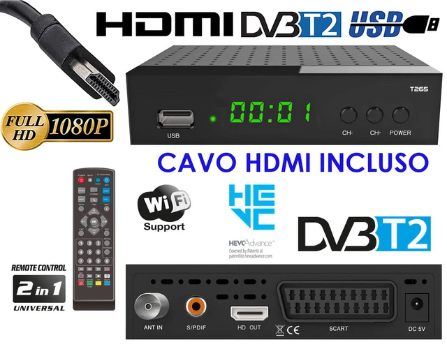 DECODER DIGITALE TERRESTRE HDMI DVB-T2 HEVC Full HD Ricevitore TV H265 HDMI INCL EUR 28,90 ...
