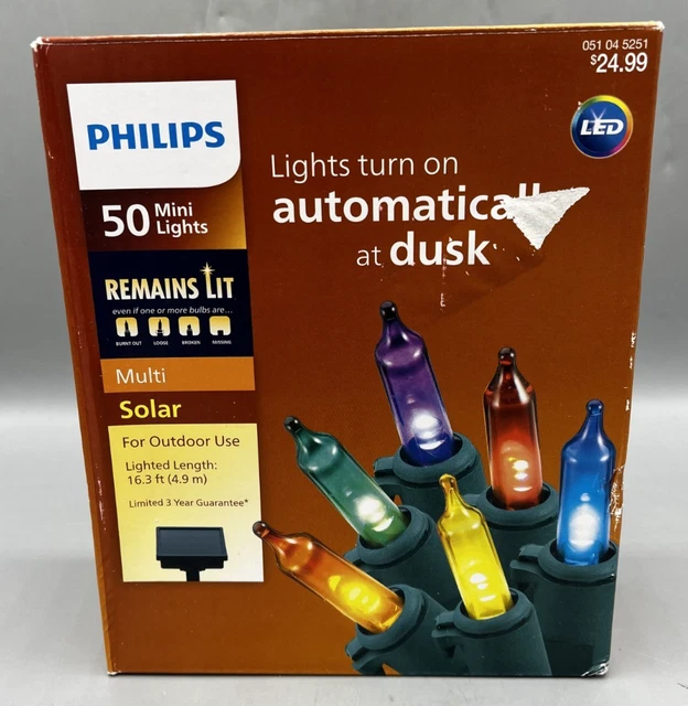 PHILIPS 50CT SMOOTH LED Solar Mini String Lights Green Wire USED Great ...