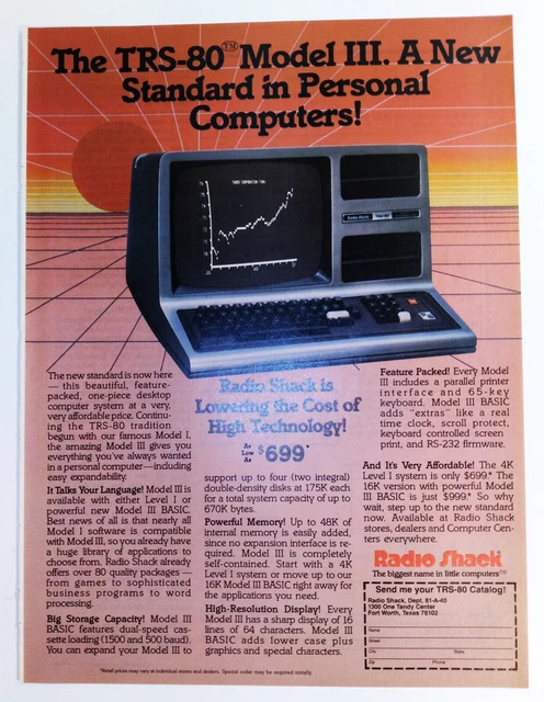 TRS-80 MODEL III print ad (1980) - computer atari IBM Apple Radio Shack ...