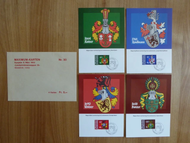 LIECHTENSTEIN MAXIMUM KARTEN Nr. 30 " Landammännerwappen III " Ausgabe 8.03.1982 EUR 1,00 ...