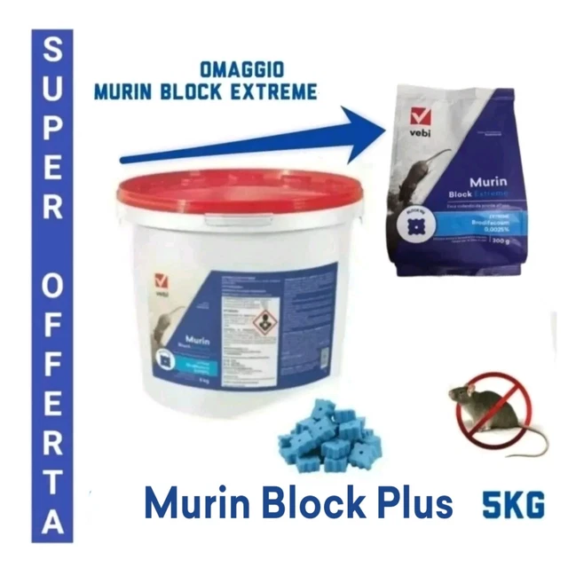 VEBI MURIN BLOCK PLUS 5 kg Veleno Topicida Topi e Ratti + 300gr EUR 69 ...