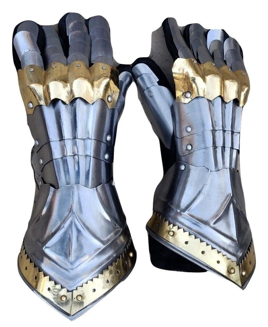 MEDIEVAL KNIGHT LARP Steel Battle Gauntlet Gloves Armor Pair Brass ...