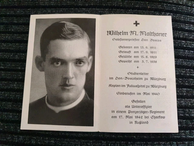 ORIGINAL GERMAN WW2 death Card PRIEST wilhelmshaven Malthaner Panzer ...