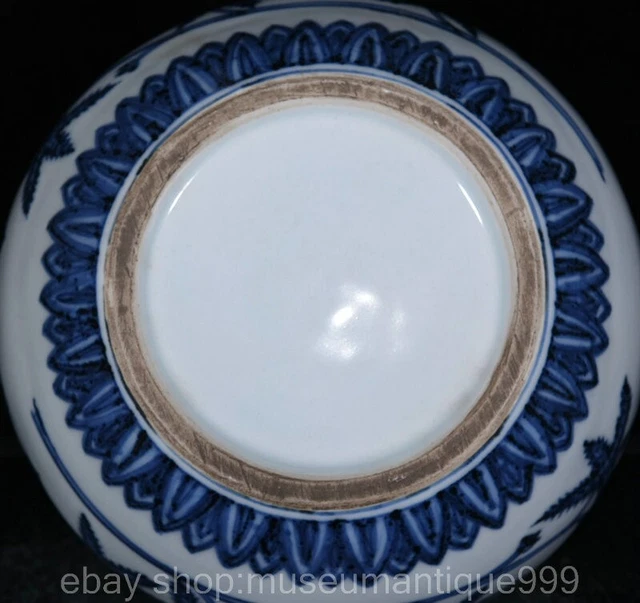 10.4& XUANDE MARKED Chinese Blue White Porcelain Flower Ru Yi ear Vase ...