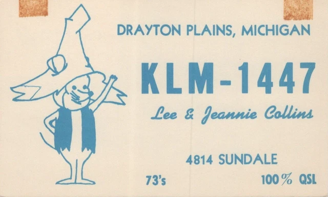 VINTAGE CB RADIO QSL postcard Lee Jeannie Collins 1960s Drayton Plains ...