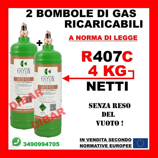 R407C REFRIGERANT GAS 2.5Lt Rechargeable Cylinders 4Kg Net £181.10 - PicClick UK