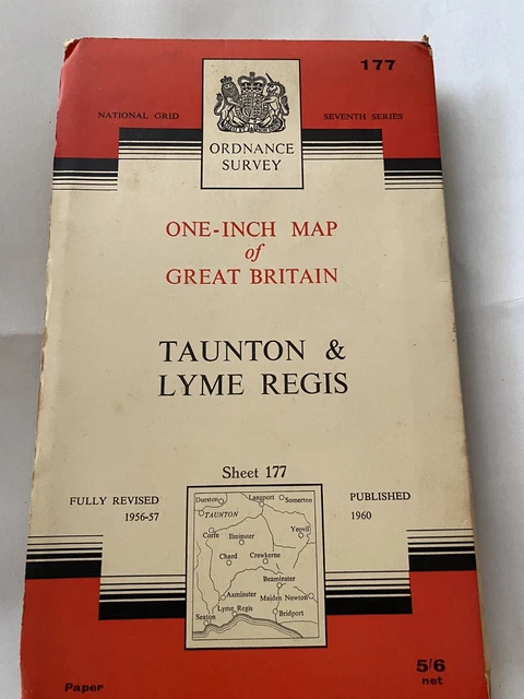 VINTAGE OS MAP 177 Taunton/Lyme Regis.1956-1960 Pre-Beeching Cuts.Good ...
