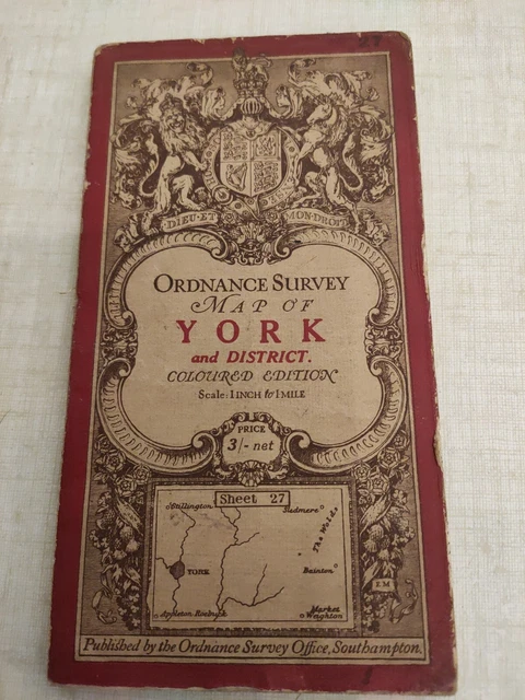 VINTAGE OS ORDNANCE Survey 1 Inch Map Sheet 27 York c1912 $17.99 - PicClick