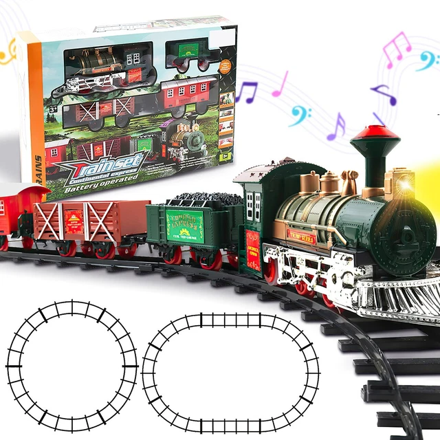 TRAIN TRACK SET Battery Operated Toy Train Sound Light Railway Cars ...