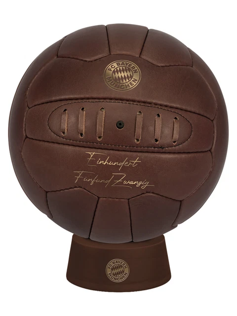 FC BAYERN MÜNCHEN Fußball Lederball Retro incl. Holz Podest mit Gravur ...