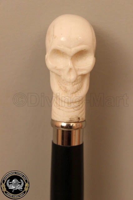 ANTIQUE SKULL W Handle Walking Stick Walking Cane Head Bone Cane solid ...