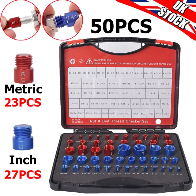 50X IMPERIAL INCH & Metric Thread Gauge Set Nut & Bolt Thread Checker ...