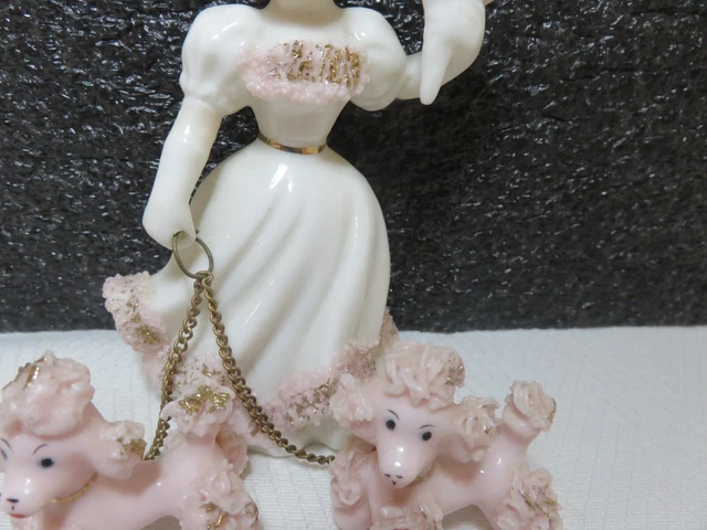 VINTAGE LEFTON LADY spaghetti pink poodles on chains bone china with ...