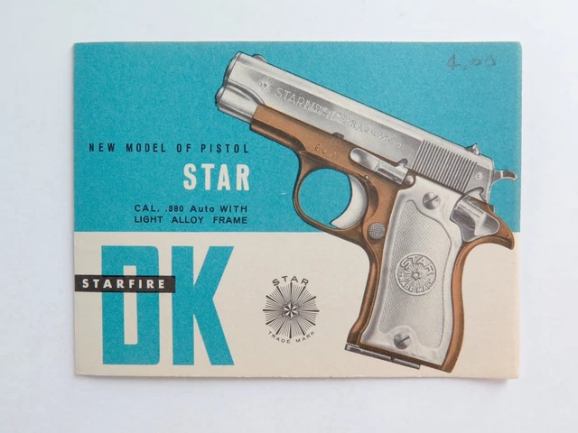 VINTAGE GUN OPERATING Instructions - Starfire Star Pistol Model DK .880 ...