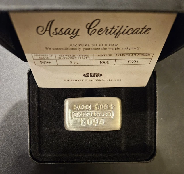 ENGELHARD REVIVED 2025 3 oz Silver Cast Bar Ingot with COA & Box - E094 ...
