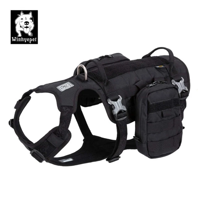 WHINHYEPET MILITARY DOG Harness Backpack Black M Tactical Training $132 ...