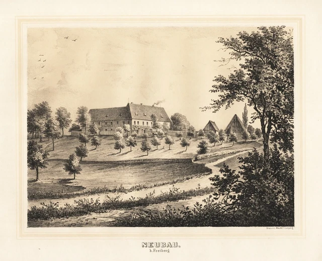 RITTERGUT CONSTRUCTION HARTMANNSDORF Erzgebirge Saxony Lithography ...