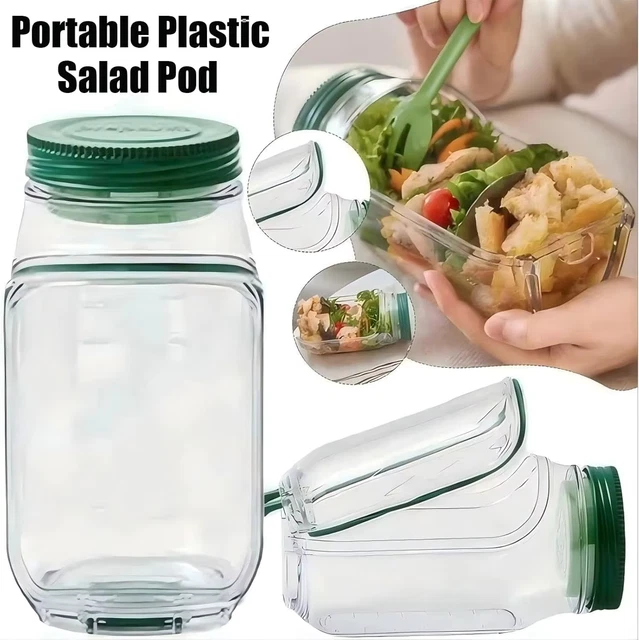 PORTABLE PLASTIC SALAD Pod All-In-One Container with Leak Proof Oats ...