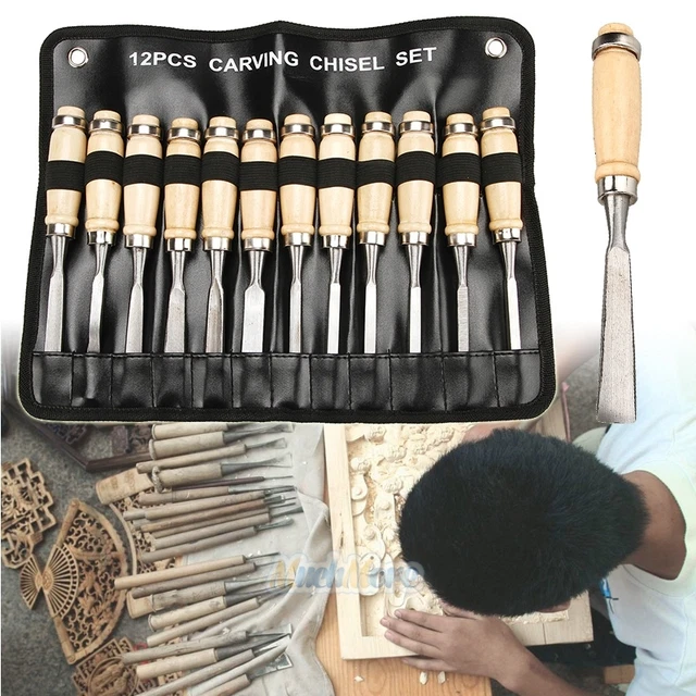 WOOD CARVING HAND Chisel Tools 12 Piece Set Woodworking Professional ...