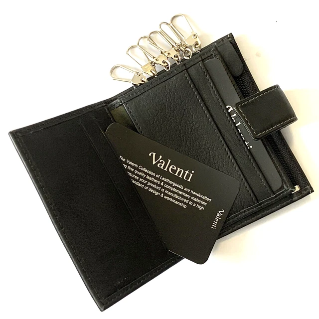 NEW VALENTI - Black Leather Compact Mini Wallet - Keys, Cards, ID ...