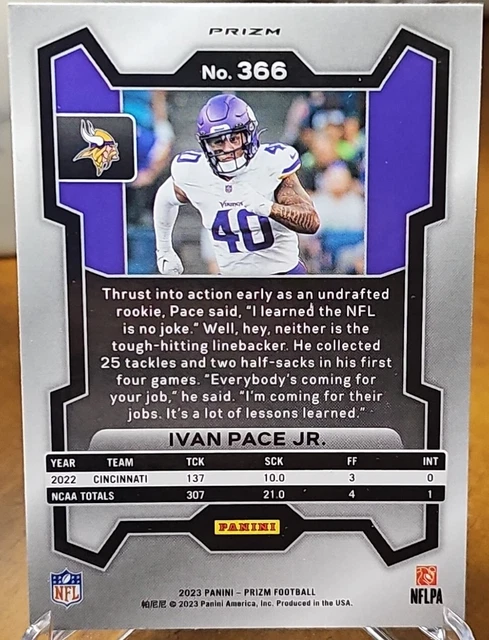CARTE RECRUE FOOTBALL Ivan Pace Jr 2023-2024 Panini Prizm hyper vert ...