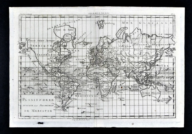 C 1780 BONNE World Map - Europe Asia Africa North America Australia ...