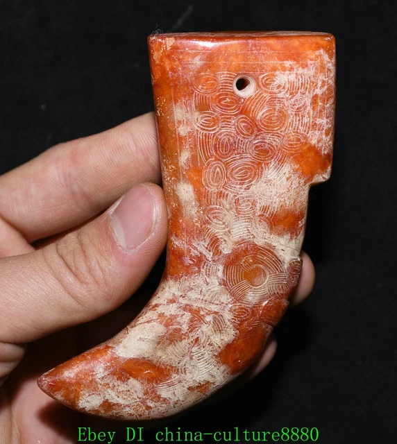 LIANGZHU CULTURE OLD Jade Carved Beast Face Tooth Pendant Le visage de ...