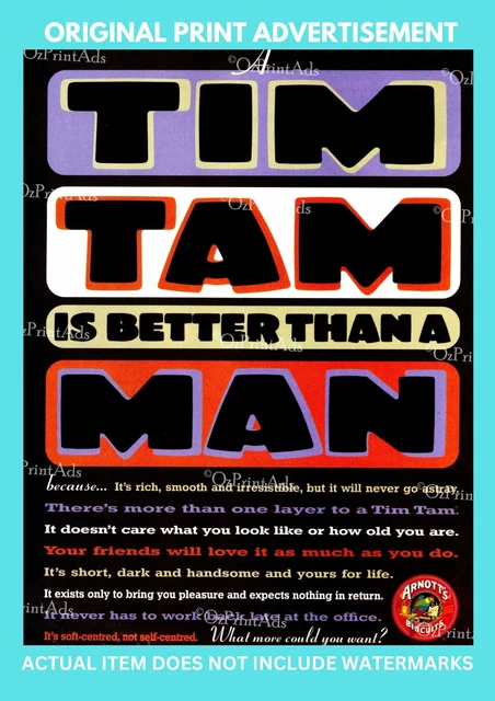 1996 VINTAGE ORIGINAL Print Ad "A TIM TAM IS BETTER THAN A MAN ...