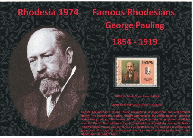 RHODESIA 1974 NICE Display Of Famous Rhodesians George Pauling Vfu #1 £ ...