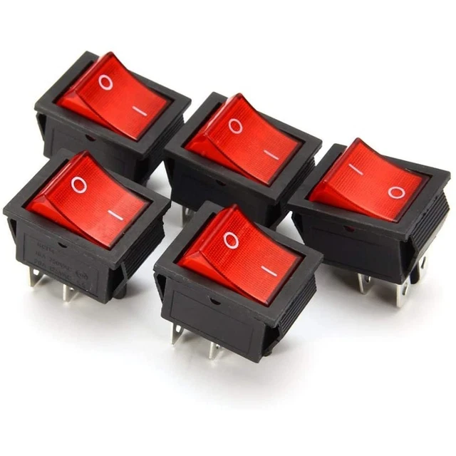 NEW 5PCS RED Light Rocker Switch 4 Pin ON/OFF 2 Position DPST 16A250V ...
