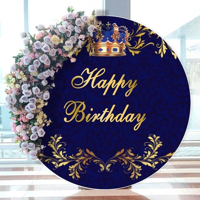 BLUE AND GOLDEN Crown Happy Birthday Circle Backdrop $37.90 - PicClick AU