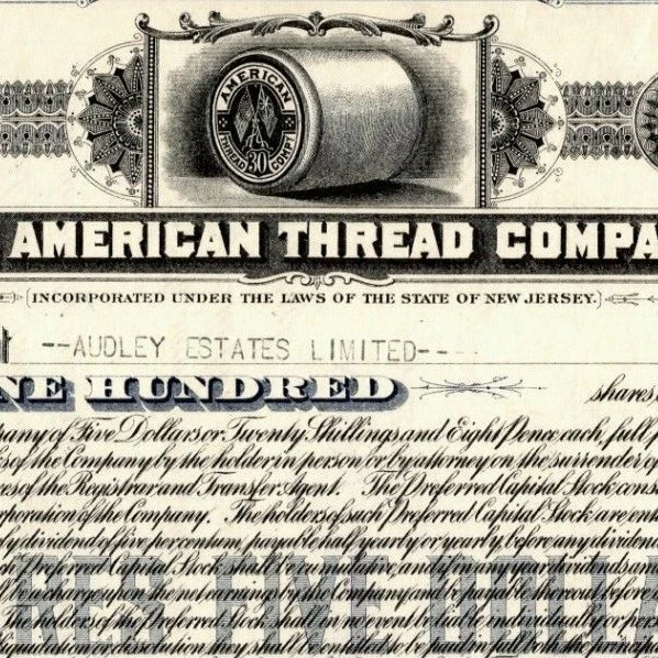 VINTAGE 1931 STOCK Certificate "The American Thread Company" New Jersey ...