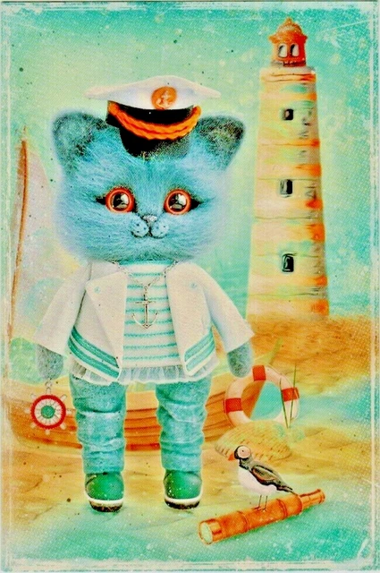 CAT SAILOR COMPASS Boat Lighthouse Spotting Scope Russian postcard $3. ...