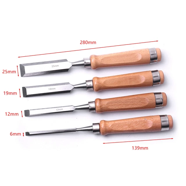CHROME VANADIUM STEEL Woodworking Chisels 6/12/19/25mm Wood Carve Gouge ...