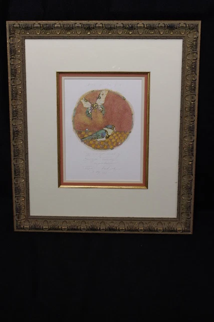 SIGNED MATTED FRAMED Russian Artist BORIS ANIKIN Bird & Butterfly ...