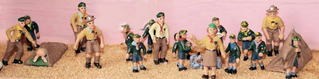CUB SCOUTS CAMP 1930 8 figs 1 tent F195p PAINTED OO Scale Langley ...