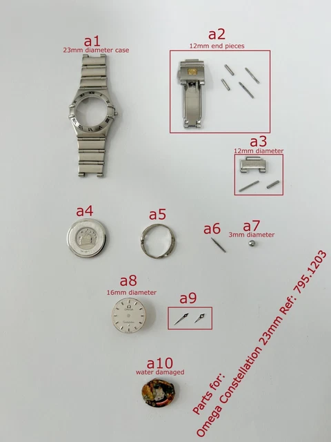 OMEGA CONSTELLATION CASE parts bracelet ref 795.1203 hands dial watch ...