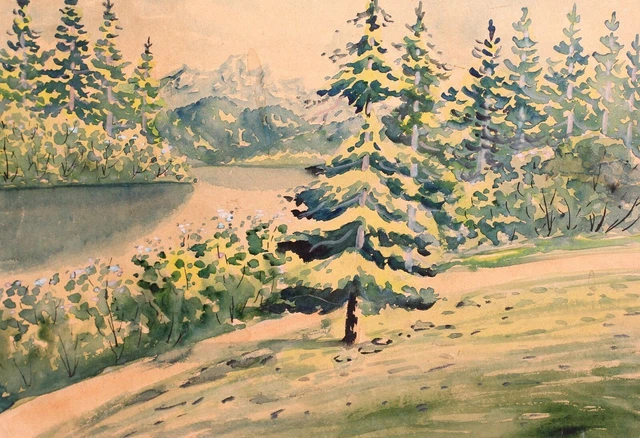 ANCIENNE PEINTURE AQUARELLE paysage de montagne signée EUR 136,44 - PicClick FR