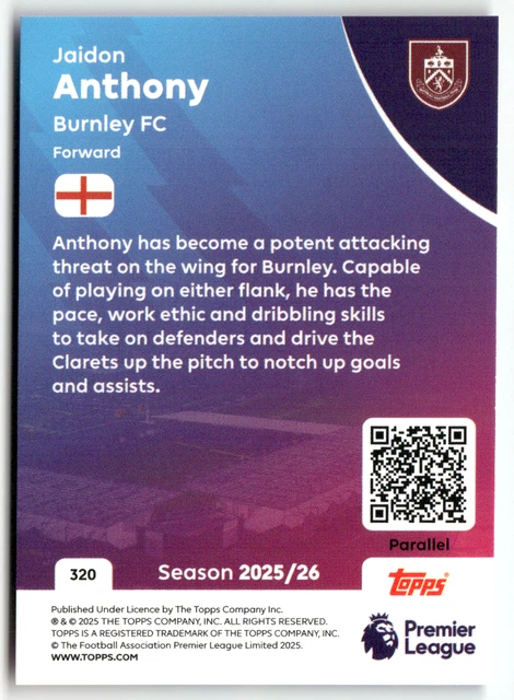 TOPPS PREMIER LEAGUE 2025-26 No. 320 Jaidon Anthony Blue Parallel £2.36 - PicClick UK