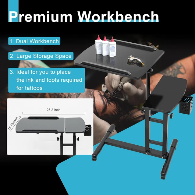 MOBILE TATTOO WORK Station Rolling Tattoo Working Bench Armrest Stand ...