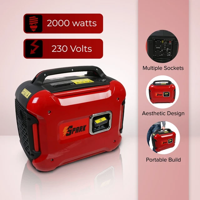 SPARK 2000W SUITCASE Silent Inverter Petrol Generator Portable 4 stroke ...