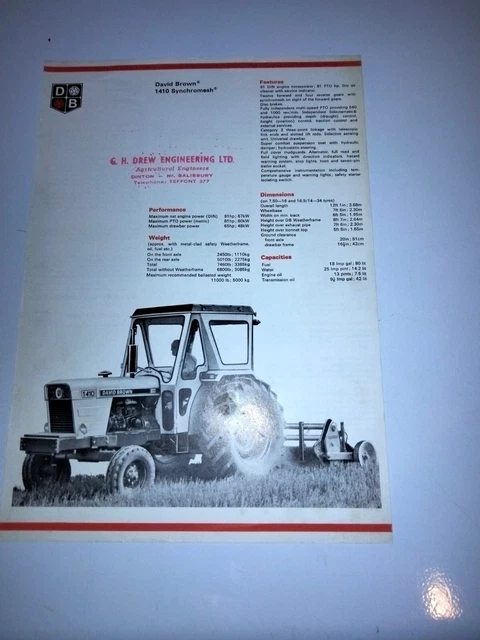 DAVID BROWN TRACTOR 1410 synchromesh sale brochure pub 9-41491 £20.00 - PicClick UK