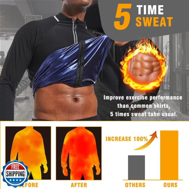 SAUNA SUIT FOR Men Sweat Jacket Long Sleeve Shirt Workout Body Shaper ...