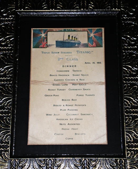 RMS TITANIC, 2ND Class Passenger Menu. White Star Line Replica Menu ...