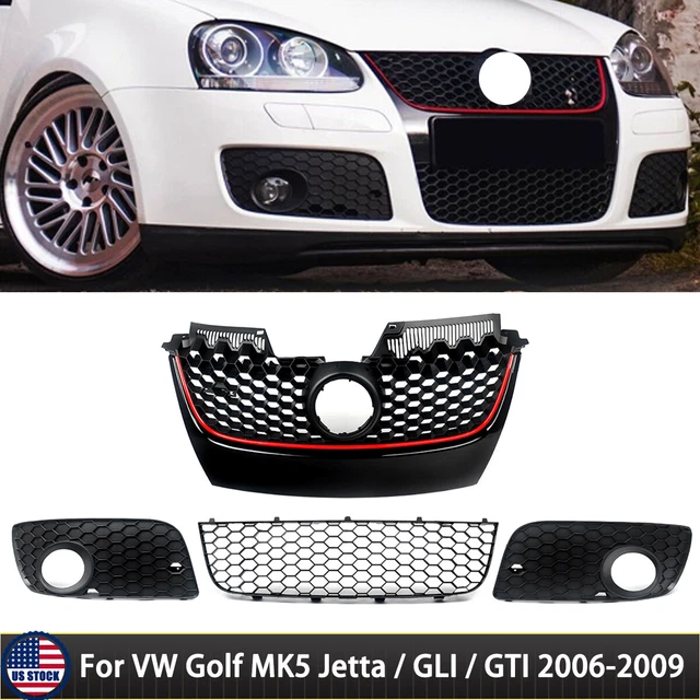 FRONT HONEYCOMB GRILLE Black w/ Red Trim For VW Golf MK5 Jetta/GLI/GTI ...