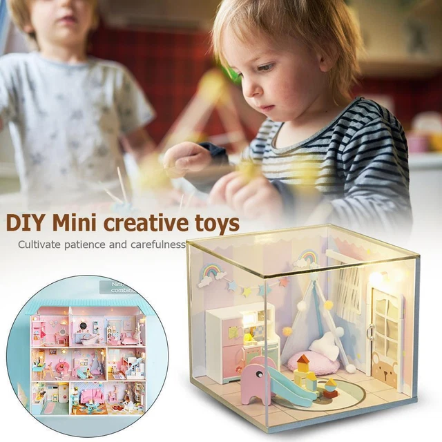NEU HANDMADE HUT with Dust Cover Model Wooden Doll House Furniture DIY ...